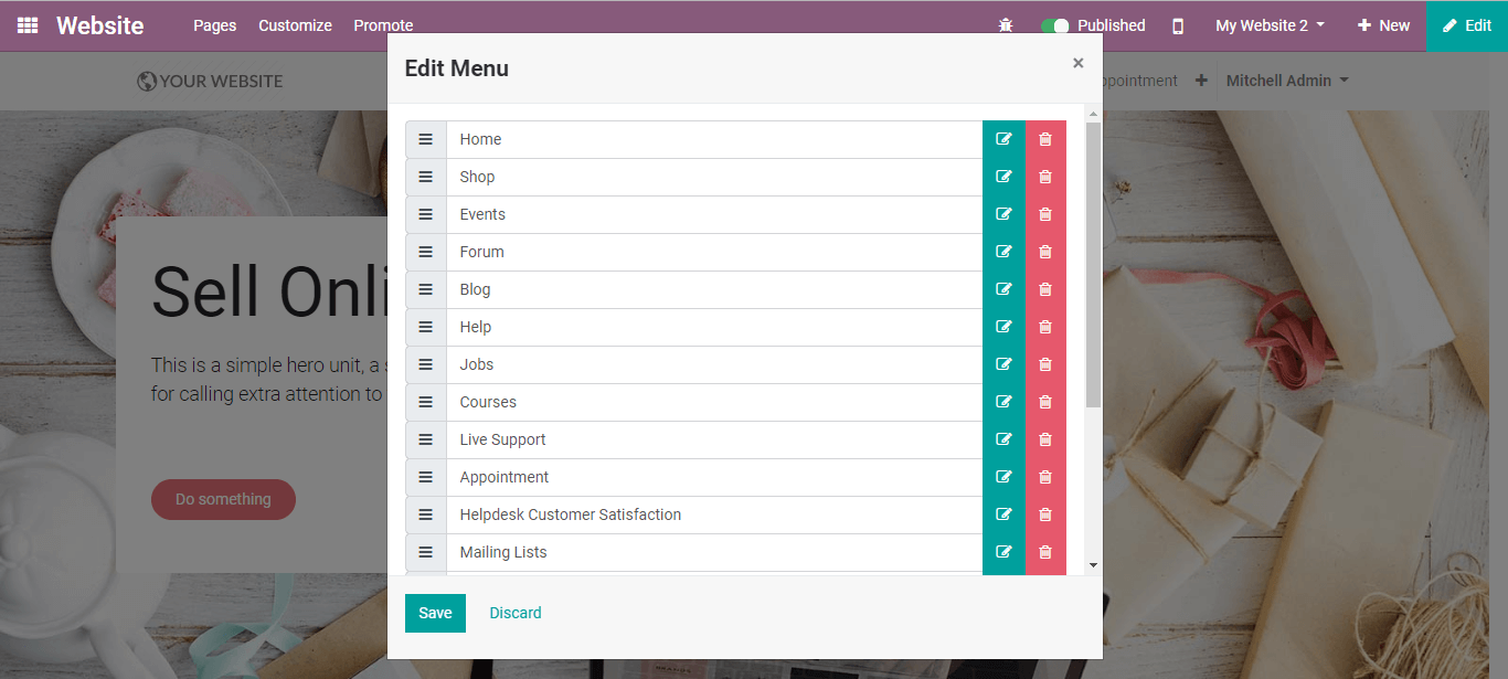 Customize Menu and Appearance | Odoo 13 Enterprise Edition Book | Website Customize Menu and Appearance | Odoo 13 Enterprise Edition Book | Website