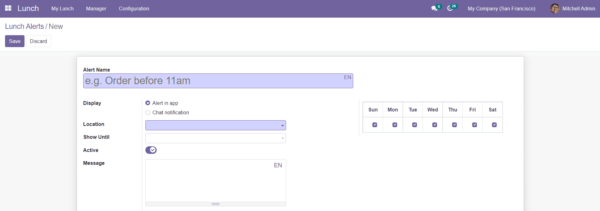 Odoo 15 Alerts in Lunch Module - Odoo v15 Community Book Odoo 15 Alerts in Lunch Module - Odoo v15 Community Book