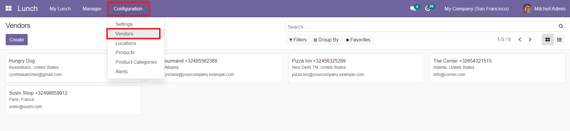 Odoo 15 Vendors Options in Lunch - Odoo v15 Community Book Odoo 15 Vendors Options in Lunch - Odoo v15 Community Book