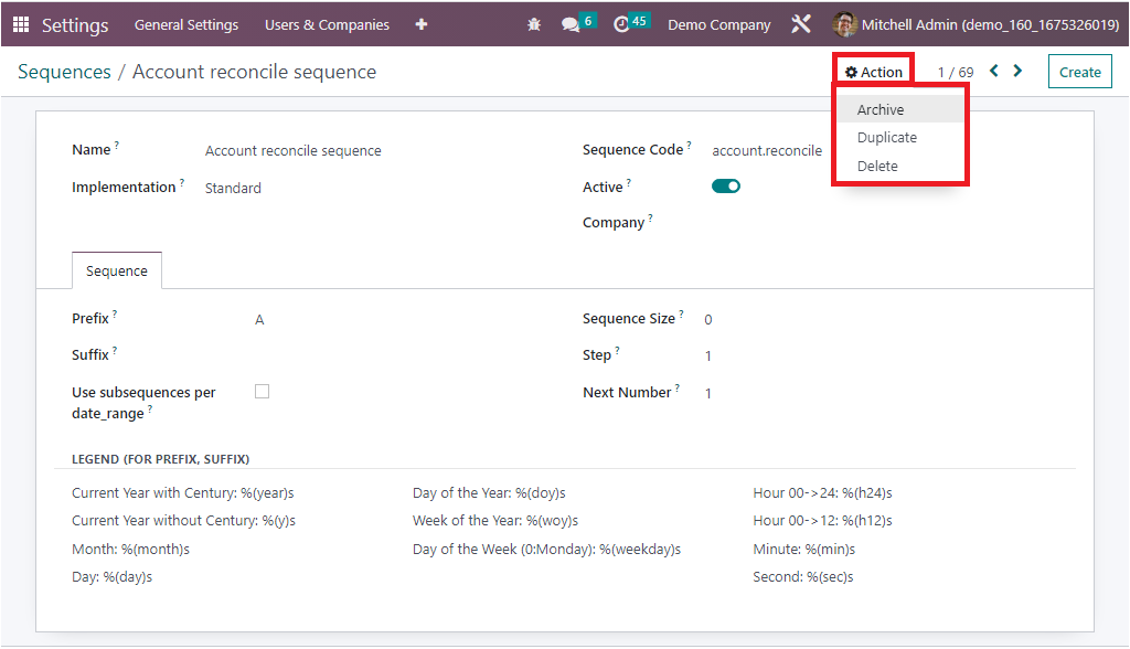 713 Sequence Number Modification Operations Admin Settings Odoo 16 Accounting Book